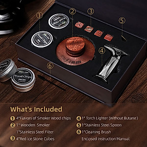 Cocktail Smoker Kit, Whiskey and Bourbon Drink Smoker Kit, Four Kinds of Wood Chips for Old Fashioned Smoker kit, Cocktail Smoker kit with Torch（Stainless Steel）. Gifts for Your Friends, Husband, Dad.