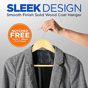 SereneLife Premium Solid Wooden Hangers - Smooth Finish Space Saving Heavy Duty Suit Clothes Hanger Set w/ 360 Degree Swivel Metal Hook, Precisely Cut Notches, for Coats Jackets Pants Dress (20-Pack)