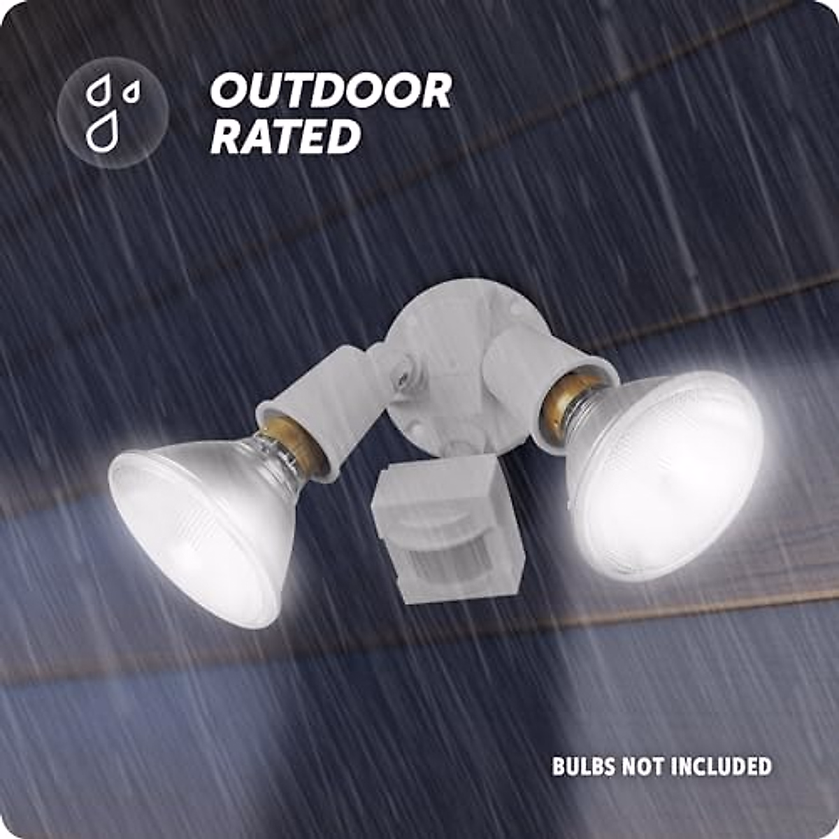 Globe Electric 17000269 110-Degree 240 W Twin Head White Hardwired Motion Sensor Security Flood Light, Spotlight, Outdoor, Outside House Lights