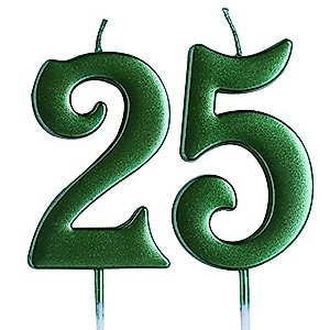 Green 25th Birthday Candle, Number 25 Years Old Candles Cake Topper, Woman Or Man Party Decorations, Supplies