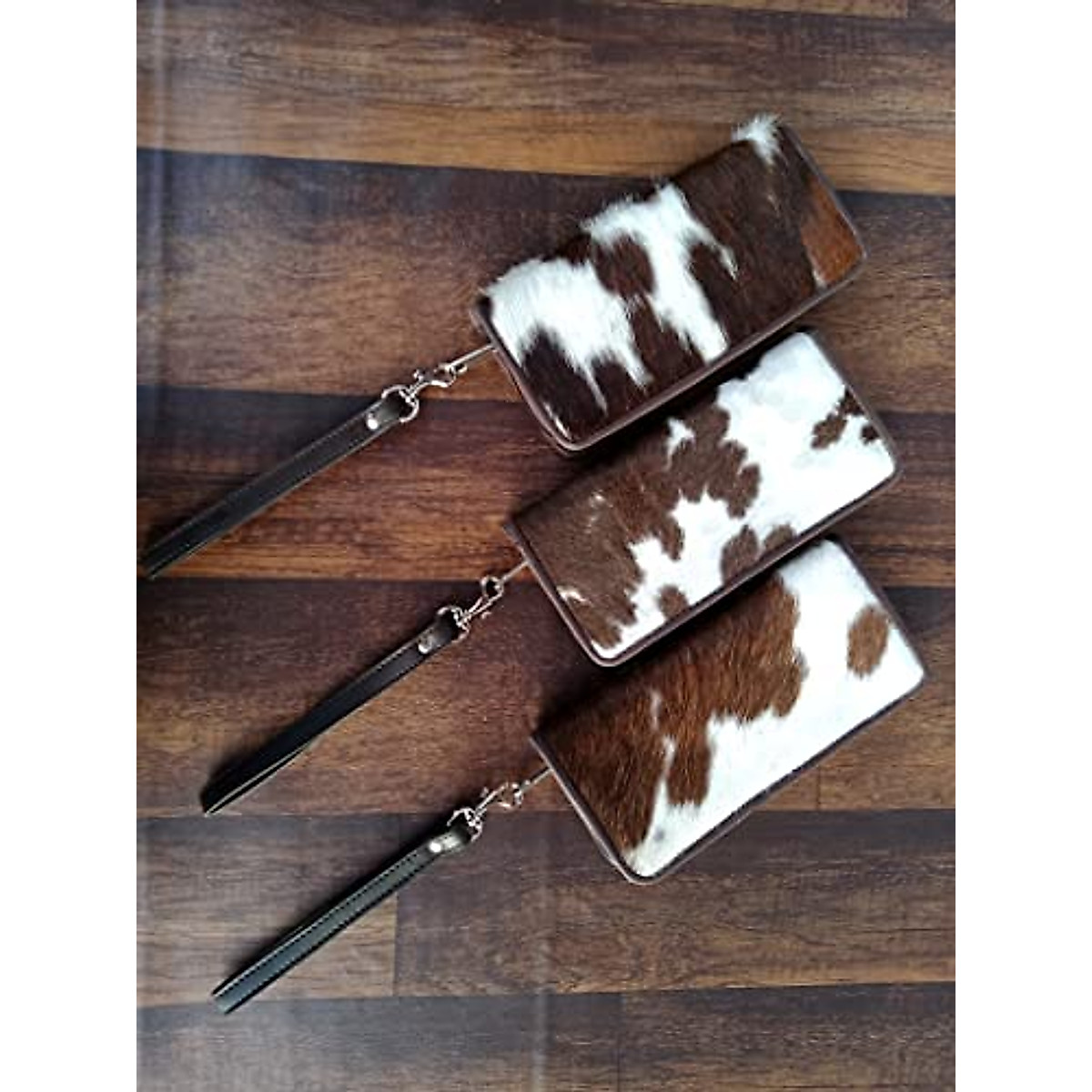 Real Cowhide Wallet for Women Slim Wallet Bifold Tricolor Brown Leather Zipper Clutch Purse Cow Fur Purse Wallet Wristlet - Gifts for Her