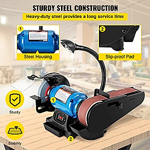 Happybuy 2 IN 1 2inch Belt Grinder for Knife Making 6inch 3450rpm per min Belt and Disc Bench Sander 90 Degree Belt Holder with Sturdy Base and LED Working Lamp