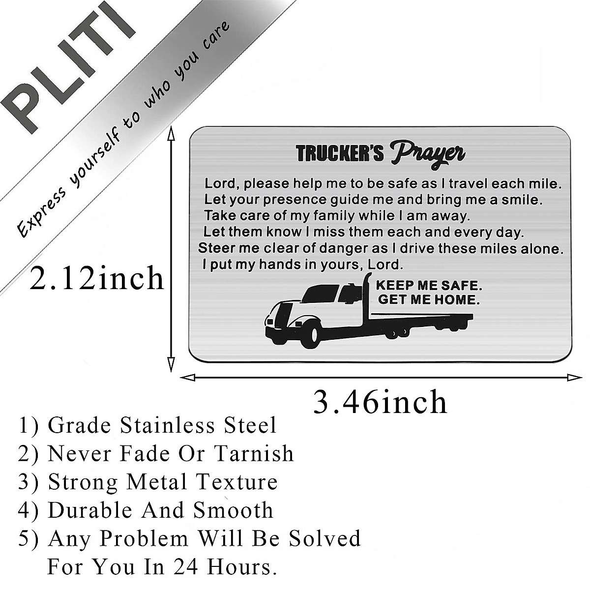 PLITI Truckers Prayer Gifts Trucker Engraved Wallet Insert Keep Me Safe Get Me Home Drive Safe Gifts For Trucker Daddy Trucker Boyfriend Husband Semi Driver Religious Card