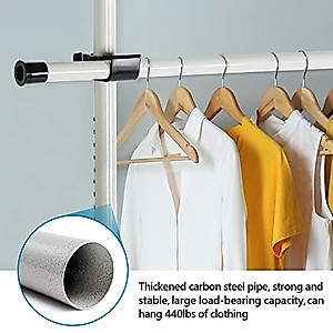 tonchean Floor to Ceiling Clothing Rack Tension Rod Clothes Rack Double 2-Tier Adjustable Clothes Garment Rack Heavy Duty Closet Organizer System