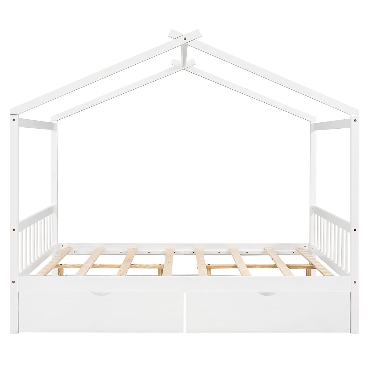 Full Size House Bed for Kids, Montessori Bed, Solid Wood Full Platform Bed Frame with 2 Storage Drawers, Headboard and Footboard, Full Storage Bed for Kids, Teens, Girls & Boys (Full, White)