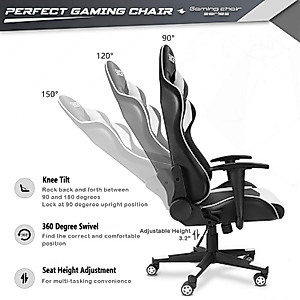 Furniwell Gaming Chair PU Leather Office Chair High Back Computer Chair Desk Chair Adjustable Swivel Racing Executive Leather Ergonomic Task Chair with Headrest and Lumbar Support (White)