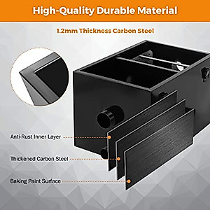 BEAMNOVA 9lbs Commercial Grease Trap Stainless Steel Black Grease Interceptor for Restaurant Kitchen Home Under Sink, Side Inlet