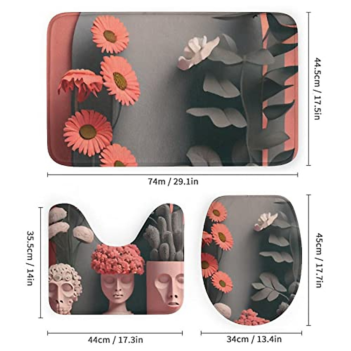 YSINOBEAR Orange Series Shower Curtain Sets with Non-Slip Rug,Toilet Lid Cover and Bath Mat,Orange Flower Shower Curtain Sets with 12 Hooks,Durable Waterproof Shower Curtain.