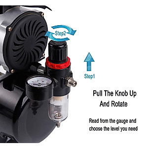 Timbertech Upgraded Airbrush Single-Piston Oil-free Mini Compressor ABPST08 with Cooling Fan, 3L Tank, Regulator, Moisture trap for hobby, tattoo, graphic and so on