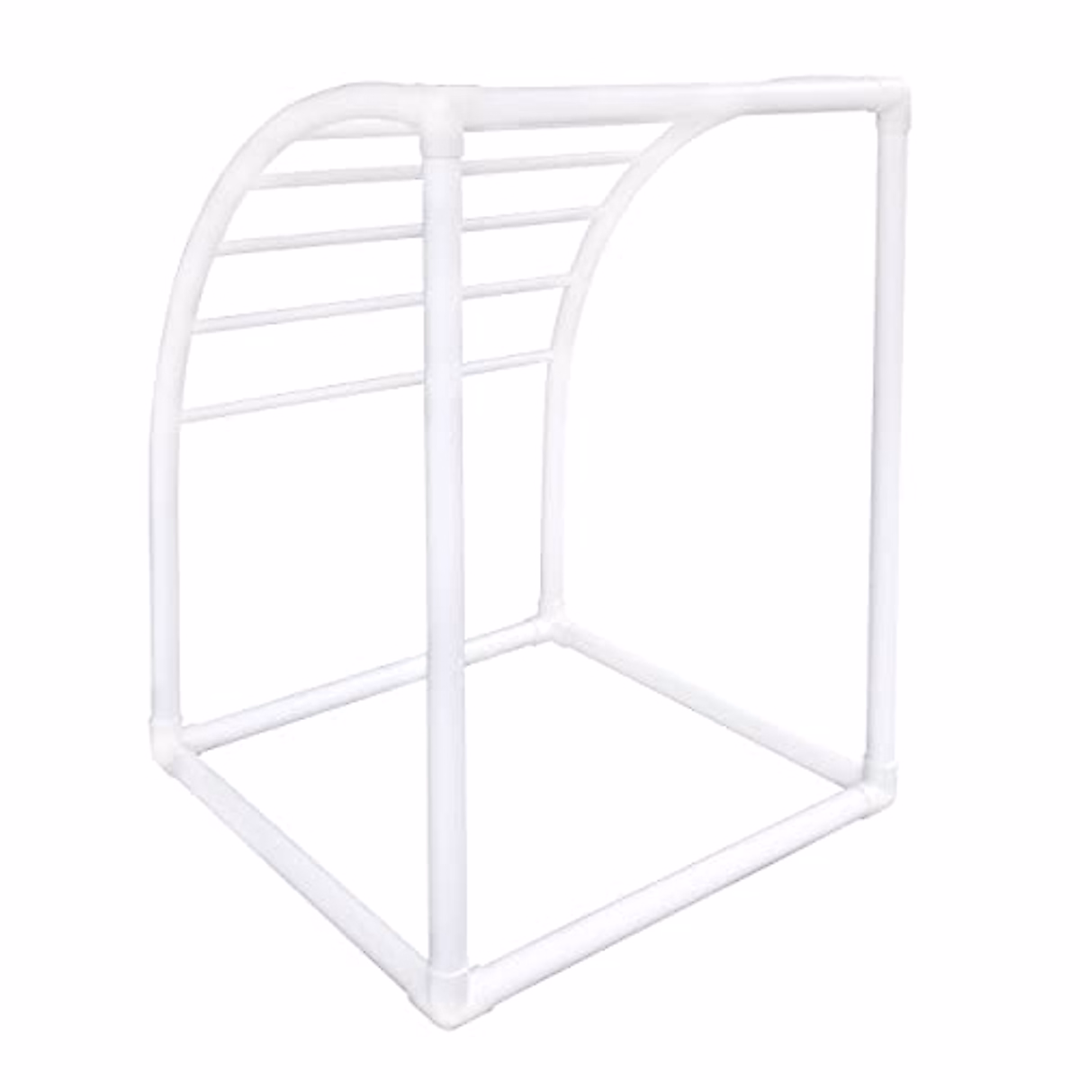 7 Bar Curved Outdoor Towel Rack - Free Standing Poolside Storage Organizer - Also Stores Floats, Paddles and Noodles, 37.5" W x 37.5" L x 49.5" H, (White) Style 244574
