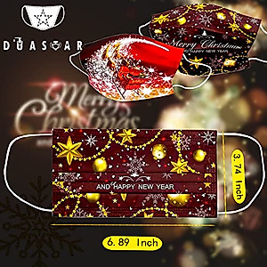 Chirstmas New Years Face masks for adults,50 Pack Disposable Face Mask Individually Wrapped,3 Ply Holiday Men Women Masks Stocking Stuffer Gift