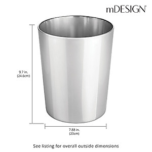mDesign Round Metal Small 1.7 Gallon Recycle Trash Can Wastebasket, Garbage Container Bin for Bathrooms, Kitchen, Bedroom, Home Office - Durable Stainless Steel - Mirri Collection - Chrome