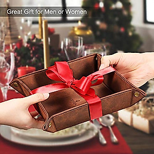 SITHON Valet Tray Desktop Storage Organizer – Premium PU Leather Catchall Tray Bedside Vanity Tray Nightstand Caddy Holder for Remote Controller, Keys, Phone, Wallet, Coin, Jewelry, Brown