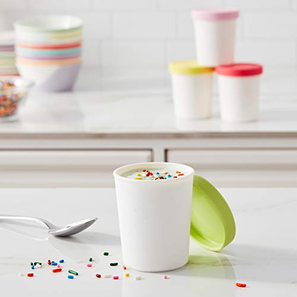 Tovolo Sweet Treat, 6 oz. Mini Tubs Set of 4, Tight-Fitting Silicone Lid, Easy Stacking Reusable Ice Cream Container, 6-Ounces, Assorted