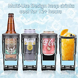 4-in-1 Skinny Can Cooler Double Wall Stainless Steel Insulated Can Coozies,Quickly Making Cold Smoothie,Works With 12 Oz Slim Can,Standard Can,Beer Bottle & As Pint Cup Chill Coffee,Hard Seltzer,Juice