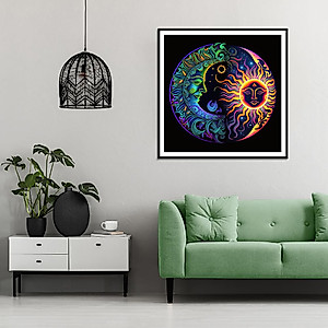 Stalente Diamond Painting Kits for Adults, 5D DIY Diamond Art Kits for Beginners Round Full Drill Diamond Painting for Home Wall Decoration Gift 12×12inch, Sun and Moon