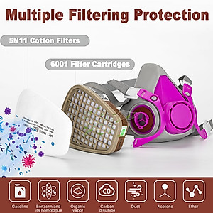 RANKSING Respirator Mask with Filters and Safety Glasses to Against Dust Gases Fumes Asbestos Chemicals while Painting Spraying Sanding Welding Construct and Work PPE 6200 Pink Medium