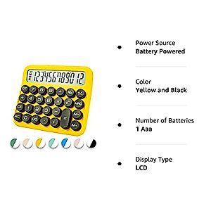 Standard Calculator 12 Digit,Desktop Large Display and Buttons,Calculator with Large LCD Display for Office,School, Home & Business Use,Automatic Sleep,with Battery.6 * 5.15in (Yellow and Black)