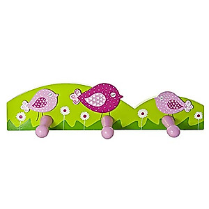 Girls Pink Bird Triple Coat Wall Door Hooks for Girls Bedroom or Nursery