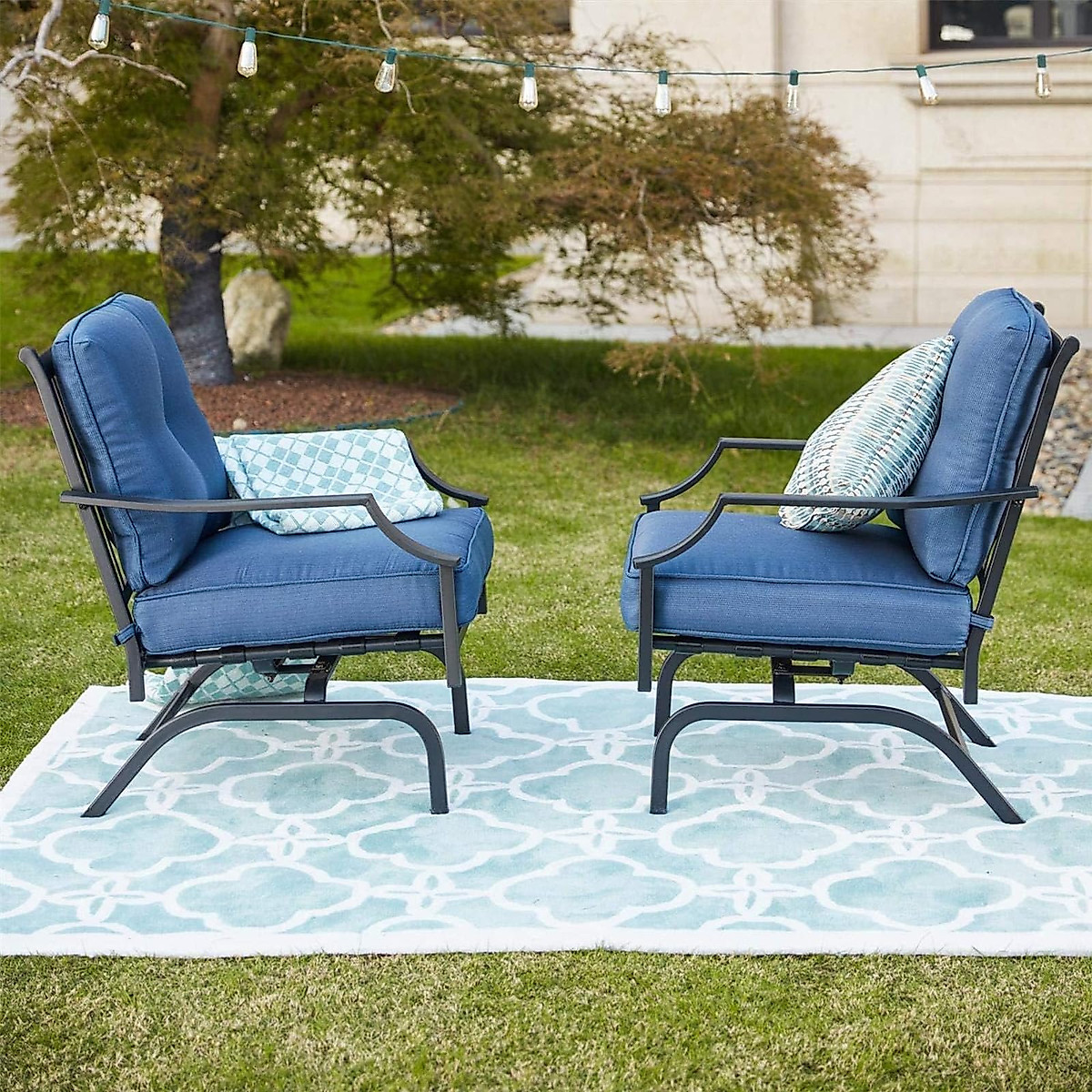 Top Space Rocking Patio Chairs Outdoor Metal Furniture Motion Spring Chair Black Dining Bistro Set with Padded Cushion for Garden Balcony Porch