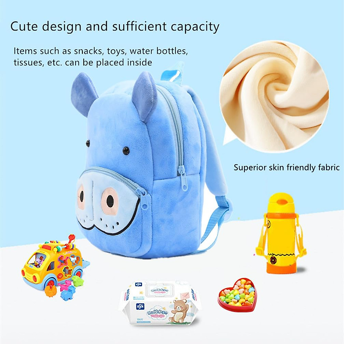 Toddler Backpack Zoo Plush Mini Daypack Animal Cartoon Travel Bag for Baby Girl Boy (Blue（Hippo）)