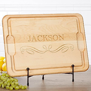Personalization Universe Classic Kitchen Personalized Hardwood Cutting Board, with Juice Well and Grip Handles, Ideal for Charcuterie Boards and Wedding or Housewarming Gifts - 15" X 21"