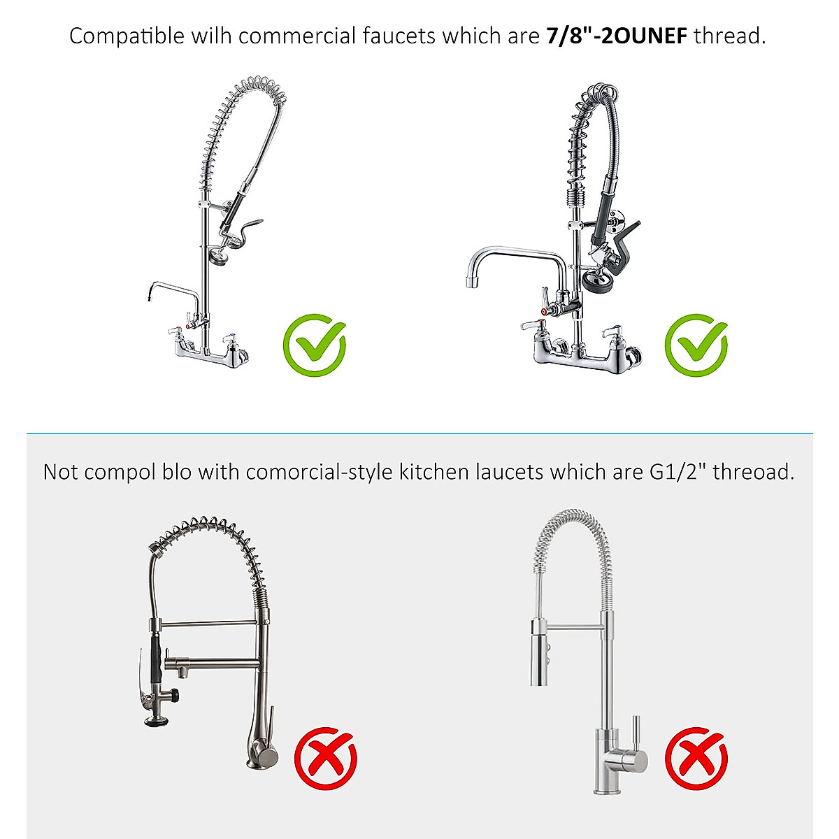 MSTJRY Commercial Sink Sprayer Pre Rinse Sprayer Valve with Handle Grip Assembly,1.42 GPM High Pressured Commercial Dish Sprayer for Replacement Kit of Commercial Faucet, Polished Chrome （Gray）