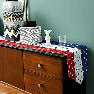 Independence Day Table Runner with Cotton Linen Blend,July 4th Red White Blue Table Top Covers Table Runner Decorations for Indoor Outdoor Party Holiday Wedding Dining Table-13 x 70inch Long