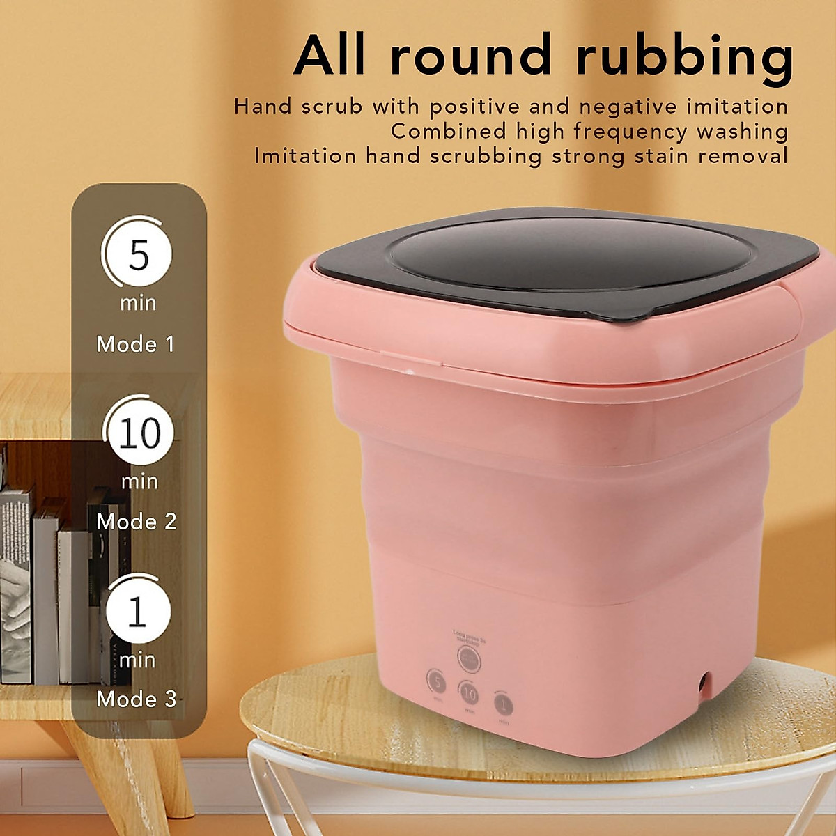 Mini Folding Bucket Washer, Foldable Washing Machine Portable Bucket Laundry Washer for RV Travel Apartment 100 to 240V (US Plug)