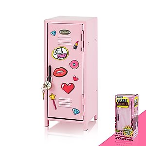 YOBRO Mini Iron Lockers, Girl Talk Locker with Lock,Small Safe Box Locker for Money, Miniature Storage Locker for Desk Bedroom Home Office School, Metal Little Locker Gift for Girls, Pink