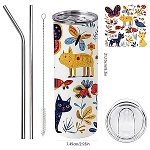 Tumbler with Lid and Straw Abstract Flora and Fauna Print thermos coffee travel mugcute cups 20 oz insulated tumbler for Daily Holiday Decor Gift coffee cup