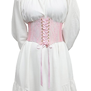 BODIY Women Lace Corset Belts Pink Elastic Cinch Belt Tied Waspie Wide Waist Bustiers for Dress Costume Dance Halloween Rave Accessory