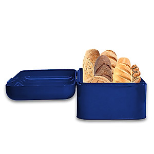 Culinary Couture Extra Large Blue Bread Box for Kitchen Countertop - Holds 2 Bread Loaves! - 16.5" x 9" x 6.5" - Stainless Steel Vintage Bread Boxes for Kitchen Counters
