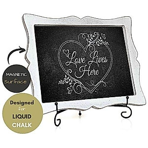 Small Chalkboard Sign with Easel (11x13") + White Liquid Chalk Marker | Hanging or Freestanding Framed Chalkboard with Hand Crafted Sweetheart Frame - Multipurpose | Small Chalkboard Sign