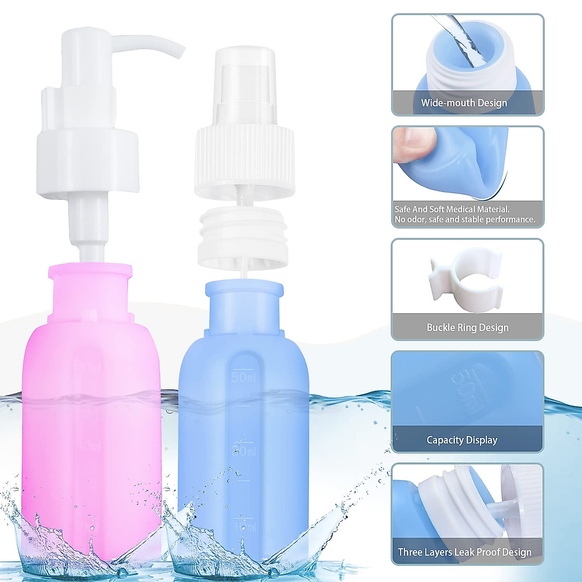 LofyJoy Silicone Travel Bottles for Toiletries TSA Approved Travel Size Containers,Leakproof Squeezable Mini Spray Bottles, Refillable Travel Size Bottles, Travel Essentials (4 Pack/1.76oz)