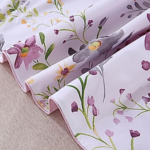 URBONUR Floral Duvet Cover Set King Size 3-Pieces Egyptian Cotton Percale Sateen Bedding Set Garden Shabby Flowers Comforter Cover, Soft Breathable Durable Duvet Covers with Button Closure