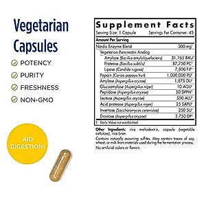 Nordic Naturals Nordic Flora Digestive Enzymes - 45 Capsules - Digestive Function, Optimizes Nutrient Availability - Non-GMO - 45 Servings