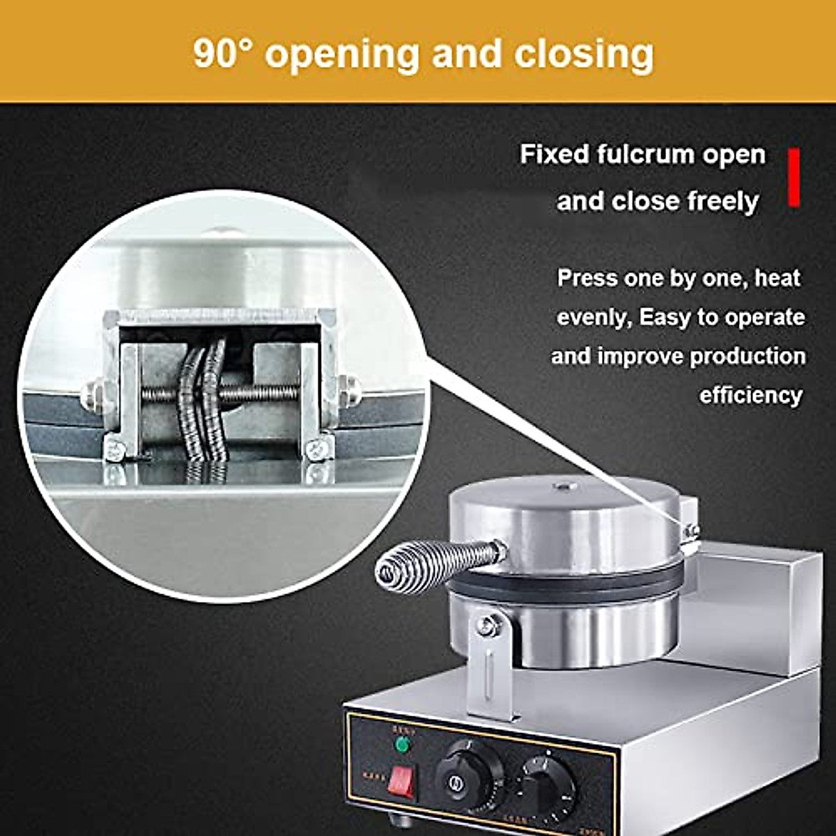 Waffle Maker, Commercial Stainless Steel Waffle Maker, Double Sided Heating, Non-Stick Plate/Easy To Clean, Adjustable Temperature (50~250°C), For Restaurant, Bakery,A