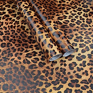 Self Adhesive Vinyl Leopard Print Shelf Liner Contact Paper for Walls Cabinets Dresser Drawer Furniture Table Desk Decal 17.7X117 Inches