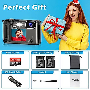 4K Digital Camera,Vmotal UHD 64MP Photo 4K/60FPS Video,Dual Screens/16x Zoom/Time-Lapse/Slow-Motion/with WiFi/Autofocus Vlogging Camera Beginner