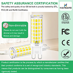 hansang 10 Pack G9 LED Bulbs 4000K Natural Daylight 6W (60W Halogen Equivalent) T4 Chandelier Light Bulbs G9 Bi Pin Ceramic Base, No-Flicker AC120V 600LM 360°Beam Angle No-Dimmable