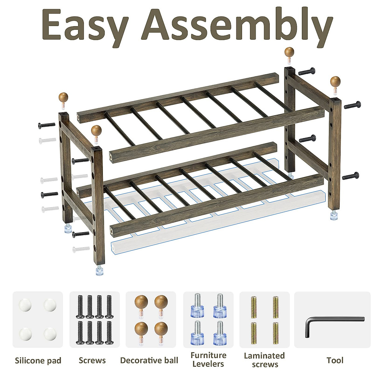 Yangbaga Adjustable Bamboo Water Bottle Organizer , Kitchen Pantry Water Bottle Storage Rack for Cabinets, Home Cup and Wine Bottle Holder Shelf Organizers, 3 Pack 8-Slot, Hold 24 Bottles