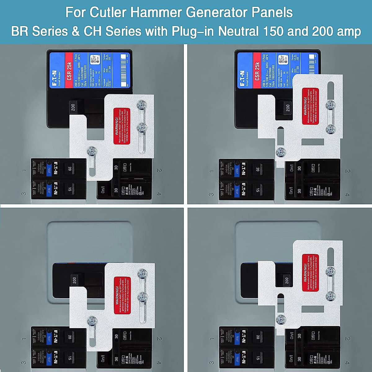 Generator Interlock Kit Compatible with Eaton Cutler Hammer BR SERIES 150 and 200 amp Panels, Generator Horizontal Electrical Interlock Kit, 1 1/4-1 7/16 inches Spacing Between Main and Branch Breaker