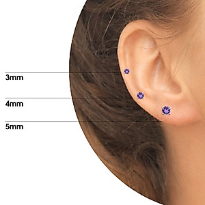 3-Pair Set Sterling Silver African Amethyst Round Stud Earrings, 3mm 4mm 5mm