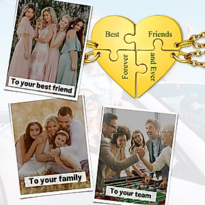 Puzzle Piece Necklace 4 Pcs, Gold BFF Necklace for 4 Matching Heart Pendant Neck Charms for Couple, Women Men Friendship Love Jewelry Set Gift for Him Her