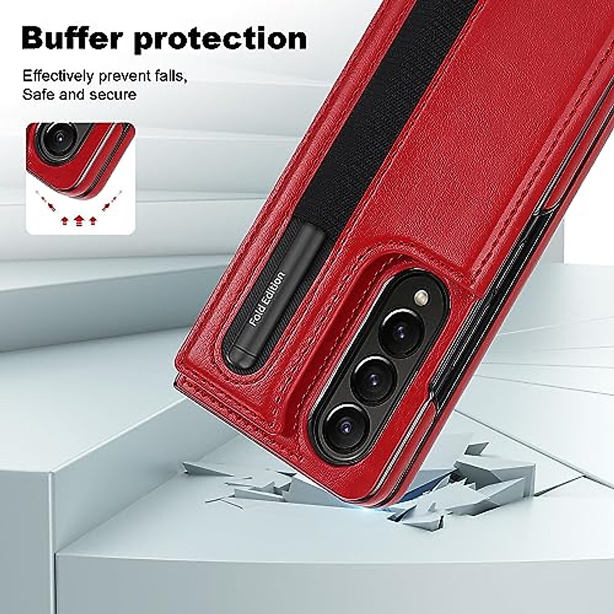 Case Compatible with Samsung Galaxy Z Fold 3 5G Wallet Case with S Pen Holder&Card Holder Kickstand, Women Men Leather Wallet Phone Case for Z Fold 3 Red