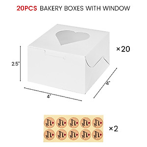 VGOODALL 20PCS Mini Bakery Boxes, 4"x 4"x 2.5" Small Treat Boxes with Window White Cookie Boxes for Cupcakes Pastry Strawberries Dessert