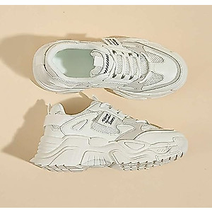 YYSPR Women’s Chunky Platform Sneakers Casual Comfortable Breathable Non Slip Mesh Walking Shoes White 7 US