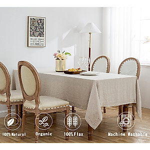 L Linen World 100% Linen Tablecloth,60x90 Inch Natural French Flax Rectangular Oblong Table Cloth for Kitchen, Dining, Party,Indoor,Outdoor,Weddings,Decorative Valentine's Day,Spring,Easter