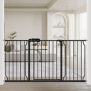 Fairy Baby Extra Wide Baby Gate Black 57.5-62 Inch Wide, Walk Through Pressure Mounted No Drill, Long and Large Tension Dog Gates for Pet and Kids